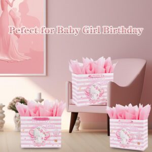 JWSCYSY 12.6" Large Baby Girl Gift Bag with Tissue Paper and Greeting Card for Baby Shower, Birthday, New Parents, and More (3D Pink Elephant Design)