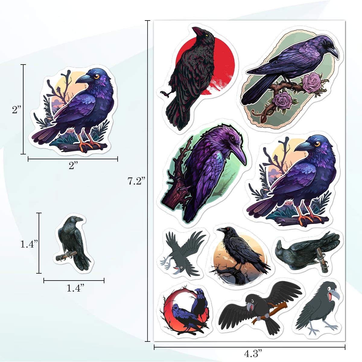 Pack 50 Pcs Cute Animal Crows Black Bird Stickers for Water Bottles Waterproof Laptop Luggage Computer Cups Journaling Teen Adults Funny Aesthetic Sticker Packs Small Vinyl Decals