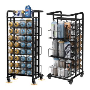 nisorpa spray paint can holder 32 slots aerosol can storage rack 8-tier metal lube can holder movable spray can organizer cart with 3 baskets for garage craft workroom shop-1pc,black