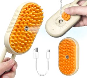 cat/dog shedding brush - steam grooming brush with water spray, hair removal comb for pets (brown)