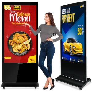 pwr4gtr 65 inch digital signage display, 4k uhd g+g capacitive touch panel floor standing advertising screen commercial lcd totem interactive kiosk with usb/hdmi-in, android 11 (4+64gb)