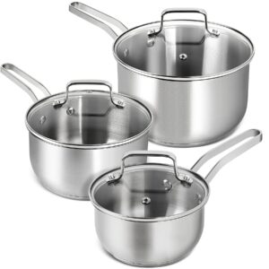 michelangelo stainless steel pot set - 1qt & 2qt & 3qt stainless steel sauce pan with lid, induction saucepan set, small pots for cooking - 6 pcs