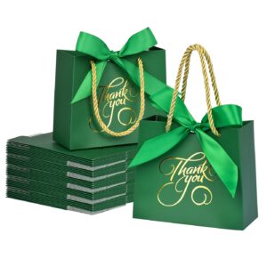 dechisy 50pack small thank you bags with handle bulk,5.5x2.5x4.7inch thank you gift bags,green gift bags with handles,party favor bags for bridal shower,birthday party,baby shower,wedding