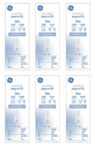 ge (6 bulbs) cool white 26 watt plug-in cfl gx24q-3 base, 5.2 inch f26tx, 4100k cool white, 1800 lumen, compact fluorescent light bulb