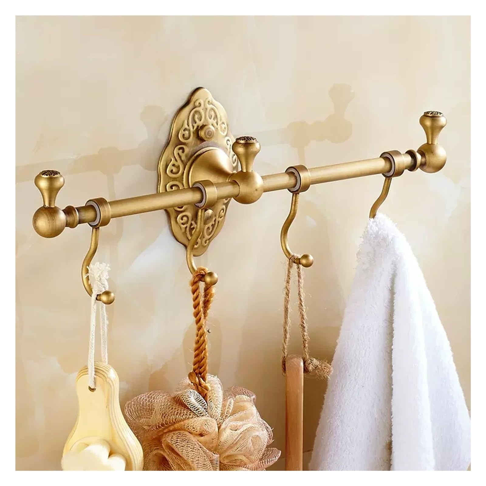 Antique Brass Bathroom Towel Hook Rack,Bath Coat Rack Hook Wall Mounted Towel Rail Bar with 4 Hooks,Brushed Bronze Bath Robe Hanger Vintage Coat Hook Rack Holders,Kitchen Lavatory Hot Tub Accessories