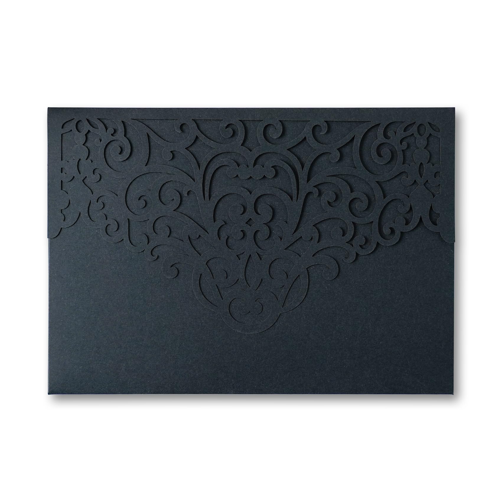 ponatia 20PCS Black Laser Cut Wedding Invitations Pockets, Tri-fold 5x7 Laser Cut Invitation Pockets for Wedding Bridal Shower Quinceanera 15 Anos Invite (No Envelopes & Inner Sheets)