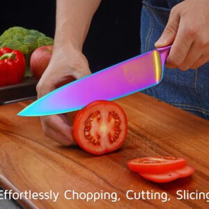 WELLSTAR Kitchen Knife Set 5 Piece, Razor Sharp German High Carbon Stainless Steel Blade, Chef Bread Carving Utility Paring Knives for Culinary Chopping Cutting Slicing and Peeling - Rainbow