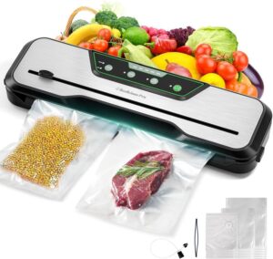 automatic food vacuum sealer machine | beelicious pro 80kpa 8-in-1 food vacuum saver with starter kits | 15 bags, pulse function, moist&dry mode and external vac for jars and containers