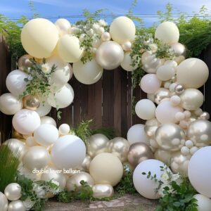 Pearl White Balloon Garland - Double Stuffed Pearl Cream Beige Balloons Pastel Sand White Ivory Matte Balloons Neutral Blush Nude White Arch Kit for Baptism Wedding Baby Shower Birthday Party Decor