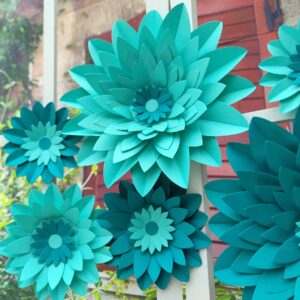 Mybbshower Teal Turquoise Aqua Paper Flower for Floral Wedding Centerpiece Backdrop Hanging Decor Birthday Centerpieces Baby Bridal Shower Pack of 6