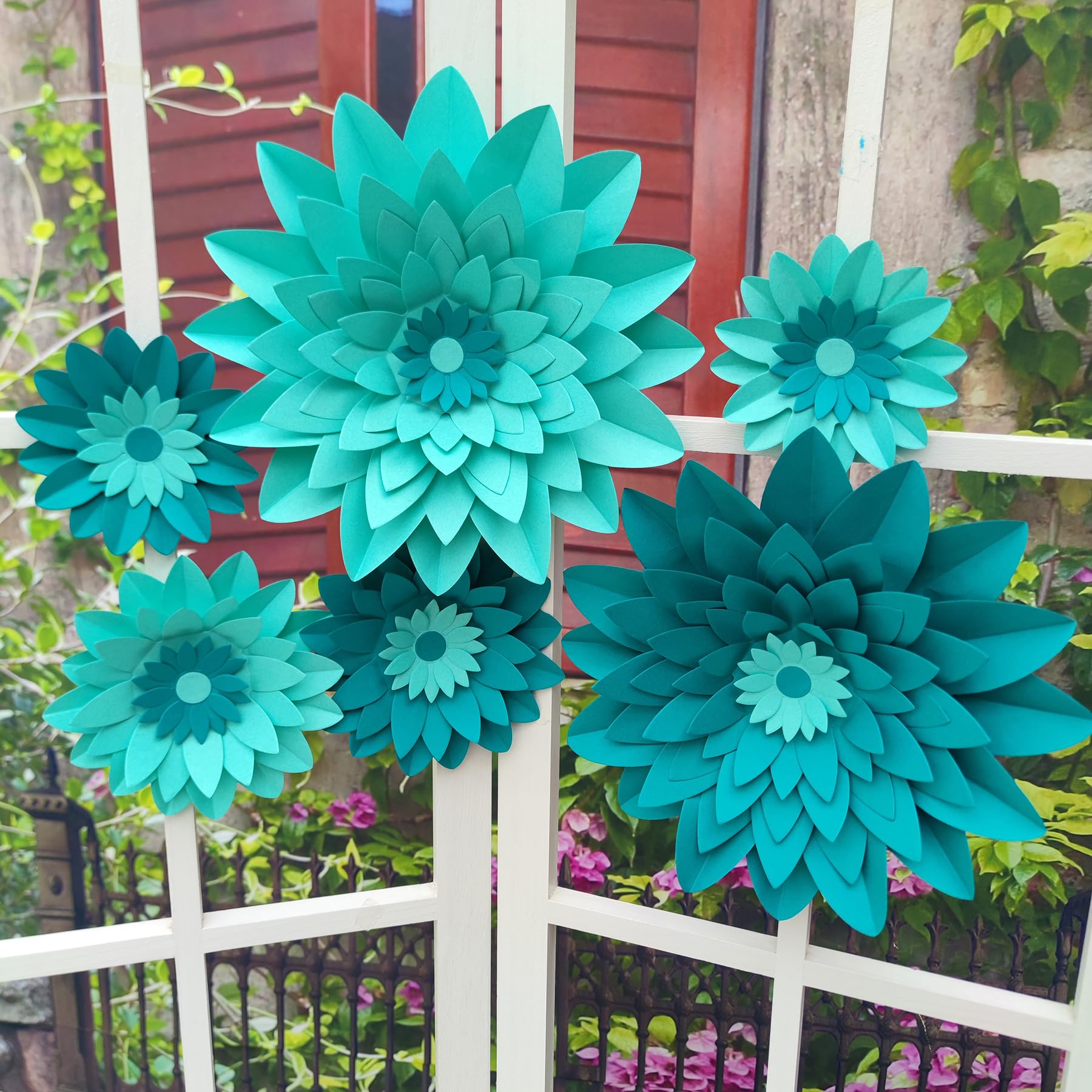 Mybbshower Teal Turquoise Aqua Paper Flower for Floral Wedding Centerpiece Backdrop Hanging Decor Birthday Centerpieces Baby Bridal Shower Pack of 6