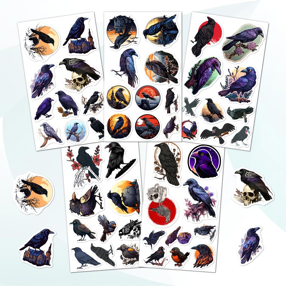 Pack 50 Pcs Cute Animal Crows Black Bird Stickers for Water Bottles Waterproof Laptop Luggage Computer Cups Journaling Teen Adults Funny Aesthetic Sticker Packs Small Vinyl Decals