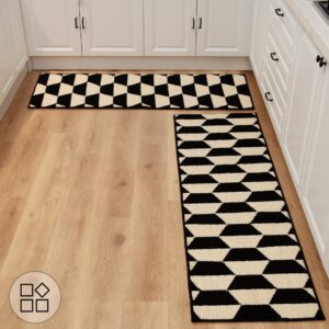 GRANNY SAYS Kitchen Mats for Floor, Kitchen Rugs Non Slip Washable, Runner Rugs for Kitchen Floor, 47" x 17.7", Stain Resistant Comfort Standing Mat Made of 100% Polypropylene, Black