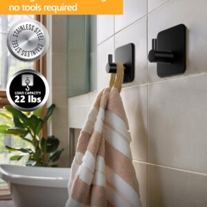 4smile Towel Hooks for bathrooms, Set of 6 - Black Adhesive Hooks, Durable Adhesive Wall Hooks - Strong Adhesive Towel Hooks, Stick on Hooks