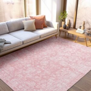 frozzur boho pink area rug 5x7 large vintage rug for living room bedroom dining table, non slip distressed washable rugs for home office decor pink