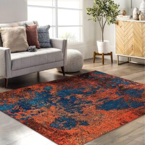 IMINROME Machine Washable Area Rug 5x7 Modern Abstract Area Rug for Living Room Bedroom Contemporary Non-Slip Stain Resistant Accent Rug Carpet for Dining Room Floor Decoration, Blue/Red