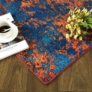 IMINROME Machine Washable Area Rug 5x7 Modern Abstract Area Rug for Living Room Bedroom Contemporary Non-Slip Stain Resistant Accent Rug Carpet for Dining Room Floor Decoration, Blue/Red