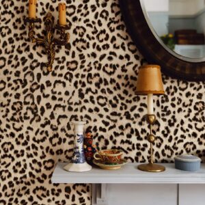 hueburst leopard peel and stick wallpaper leopard contact paper self adhesive brown wallpaper removable waterproof contact paper art diy wallpaper for bedroom living room 17.3"x118"(14.4sq.ft.)