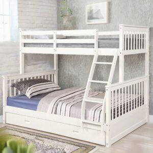 ds-homeport twin over full bunk bed with two storage drawers, wooden bunk beds frame w/safety guardrail ＆ ladder, soild wood space-saving bunkbed for bedroom kids teens adults(white)