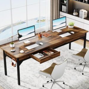 tribesigns 78.7" extra long computer desk, [double desk] [2 drawers], two person desk large executive office desk, writing table study desk for home office, rustic brown