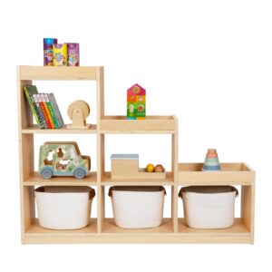 oook 9 cube shelves storage cabinet, l shaped freestanding ladder corner bookshelf 6 cubes stepped etagere bookcase, 4 tier wooden storage display shelf kids furniture, natural