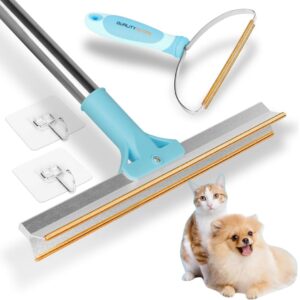 the bouncing bow pet hair remover - handle carpet rake & magic squeegee broom, easy dog & cat fur sweeper for carpets, rugs, and household cleaning