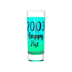 greenline goods 21st birthday shot glasses - 2oz clear shot glasses - 2003 party supplies for 21 year old - birthday glasses for men and women