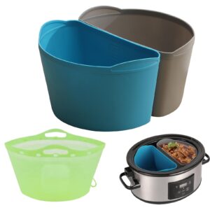 3 in 1 kit silicone slow cooker liners, reusable slow cooker divider insert for 6-7-8-10 qt oval slow cooker, bpa free leak-proof dishwasher safe slow cooking bag liner