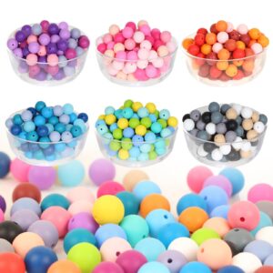 zifty 240pcs silicone beads for keychain making kit 15mm silicone beads bulk 30 colors loose round rubber silicone focal beads for pens, necklace bracelet making kit, jewelry, art, crafts, diy