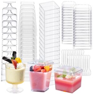 340 pack plastic dessert cups with lids and spoons,5 oz mini clear parfait cups appetizer cups for party, square dessert shooter cups round goblet small reusable fruit ice cream pudding cups bowls