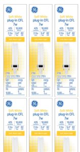 ge (case of 6) soft white 7 watt plug-in cfl g23 base, 5.4-inch f7bx light bulb, 2700k soft warm white, 425 lumen, plug-in biax compact fluorescent