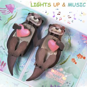 Otter Pop Up Birthday Card for Wife,Husband,Fiance, Funny Romantic Birthday Card for Her - 'Happy Birthday To My Otter Half‘ - Musical 3D Birthday Cards for Boyfriend or Girlfriend-Cute Animal Humor