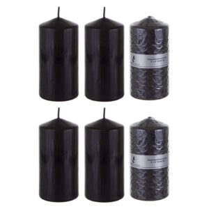 mega candles 6 pcs unscented black round pillar candle, pressed premium wax candles 3 inch x 6 inch, home décor, wedding receptions, baby showers, birthdays, celebrations, party favors & more