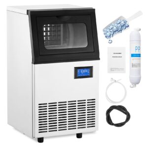 commercial ice maker machine, freestanding/under counter stainless steel ice machine, 80lbs/24 hour with 24lbs ice storage capacity, self cleaning, ideal for restaurant/bar/cafe/shop/home/office