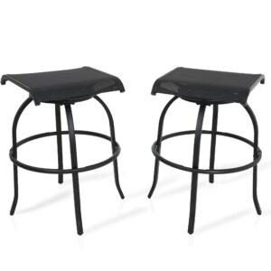 outdoor backless swivel bar stools set of 2, patio stools & bar chairs, outside high top barstools, breathable textilene fabric for yard, deck porch, balcony - armless - pure black