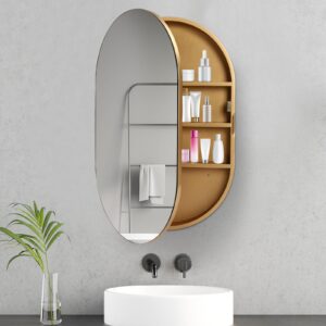 zhimifu oval cabinet mirror bathroom medicine cabinet with mirror wall storage cabinet vanity wall mirrors for home decor bathroom bedroom living room or hallway,19.8” w x 30.8” h(gold)