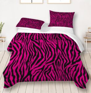 nydycmx zebra print comforter queen size,leopard skin down alternative duvet insert,hot pink wild animal bedding set for kids gilrs women youth,modern black bedroom dorm decor quilt sets 3 pcs