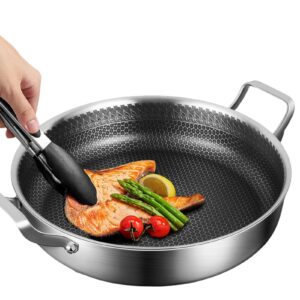 cicixixi nonstick skillet with lid pan,13.38 inch stainless steel pan,for gas electric induction ceramic stoves and oven resistant,316 stainless steel (13.38-inch)