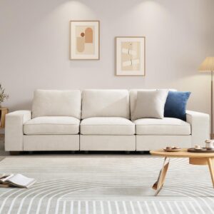 coosleep 3 seater sofa couch with storage layer, removable and washable cushion cover, modern sofa-100 sofa with solid frame up to 1200lbs, couches for living room, beige chenille