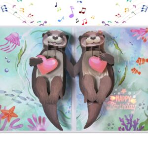 otter pop up birthday card for wife,husband,fiance, funny romantic birthday card for her - 'happy birthday to my otter half‘ - musical 3d birthday cards for boyfriend or girlfriend-cute animal humor