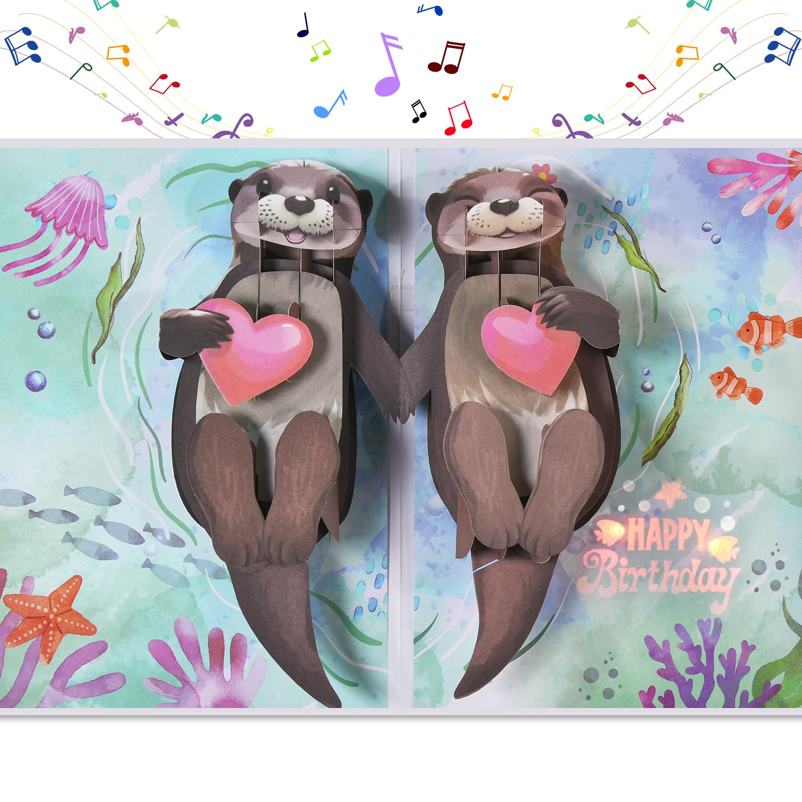 Otter Pop Up Birthday Card for Wife,Husband,Fiance, Funny Romantic Birthday Card for Her - 'Happy Birthday To My Otter Half‘ - Musical 3D Birthday Cards for Boyfriend or Girlfriend-Cute Animal Humor