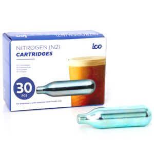 ico 30pcs nitrogen cartridges, n2 cartridges for nitro cold brew coffee maker, non-threaded nitro cartridge for making nitro cold brew and nitro infused beverages, 2g