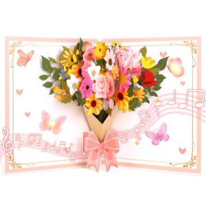 fitmite pop-up music & lights birthday card, 3d flowers butterfly get well soon thank you anniversary card and gifts for women wife girlfriend mom sister firend