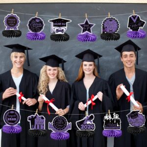 12PCS Graduation Decorations Class of 2024, Congrats Grad Table Centerpieces Graduation Honeycomb Centerpieces Grad Party Centerpieces 2024 Graduation Decorations for Party, Purple