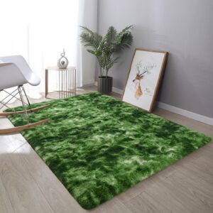 DweIke Fluffy Modern Area Rugs for Living Room Bedroom, 3x5 ft Plush High Pile Dark Green Rug for Kids Girls Room Nursery Home Decor, Upgrade Non-Slip Girls Bedroom Soft Indoor Rug, Dark Green