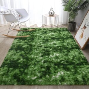 DweIke Fluffy Modern Area Rugs for Living Room Bedroom, 3x5 ft Plush High Pile Dark Green Rug for Kids Girls Room Nursery Home Decor, Upgrade Non-Slip Girls Bedroom Soft Indoor Rug, Dark Green