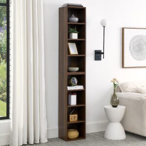 designer97 8-tier media tower rack cd dvd slim storage cabinet adjustable shelves tall narrow bookcase display bookshelf multi-functional double-decker bookcase walnut