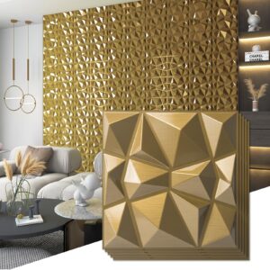 art3d 3d diamond design paneling for interior decor, living room, tv wall background, bedroom, gaming setup, 11.8" x 11.8", gold, 33 pack