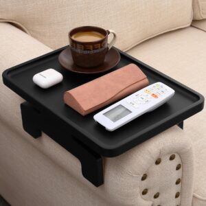 bambootray clip tray side table,sofa clip on tray for armrest tray,sofa arm table with phone holder,couch table for living room bedroom,tv tray table for eating & drinking (black, 13.7" d x 9.8" w)