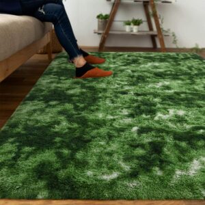 DweIke Fluffy Modern Area Rugs for Living Room Bedroom, 3x5 ft Plush High Pile Dark Green Rug for Kids Girls Room Nursery Home Decor, Upgrade Non-Slip Girls Bedroom Soft Indoor Rug, Dark Green